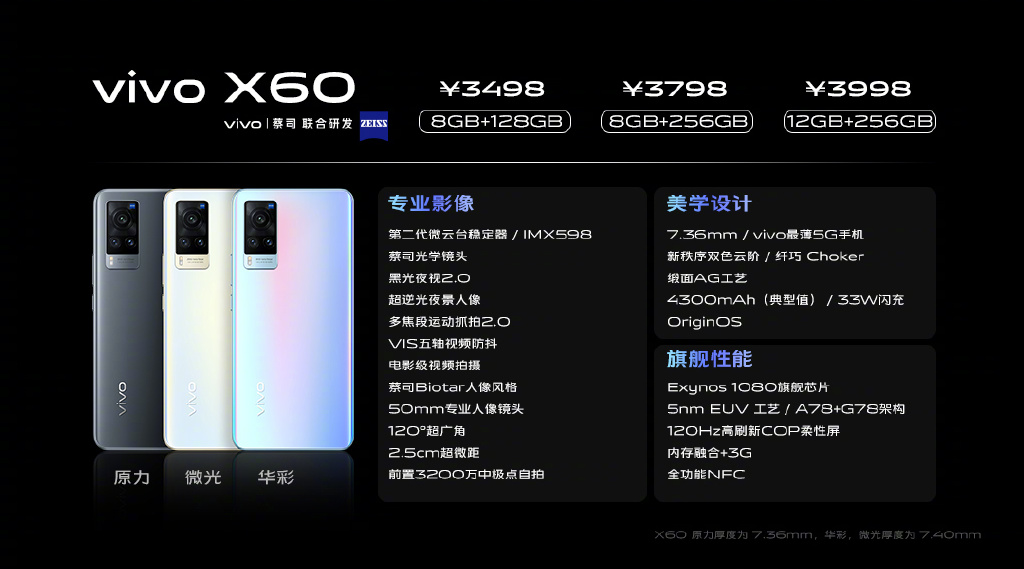 vivo X60系列正式亮相：有蔡司小蓝标的二代微云台